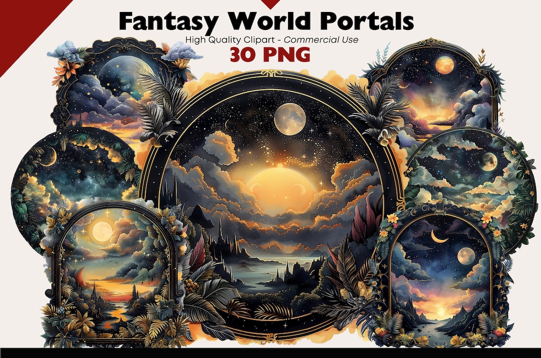 Fantasy World Clipart Bundle, Magical Land Watercolor, Fantasy Universe ...