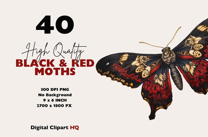Black and Red Moths Clipart, PNG Moth Watercolor, Butterfly PNG ...