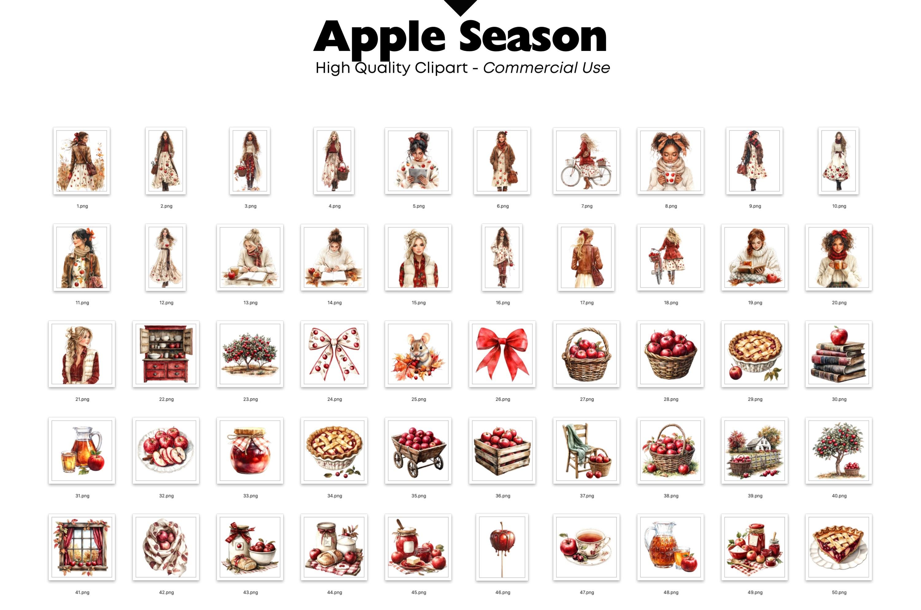 Apple Season Clipart Bundle Watercolor Countryside Graphics Digital ...