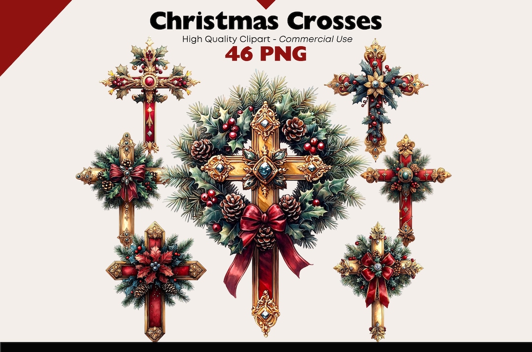 Christmas Cross Clipart Bundle Holiday Cross PNG Floral Christmas ...