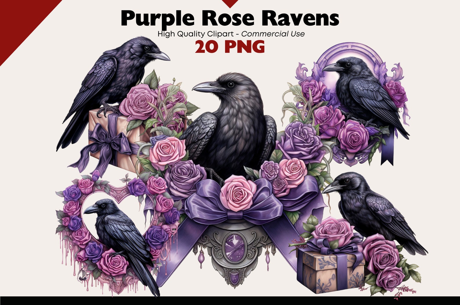 Purple Rose Raven Clip Art, Raven PNG, Corby PNG, Black Bird Clipart ...