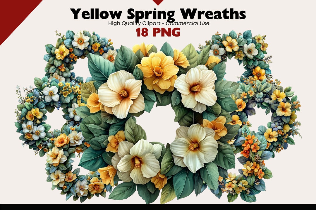 Yellow Spring Wreath Clipart, Daffodil Wreath PNG, Spring Flowers ...