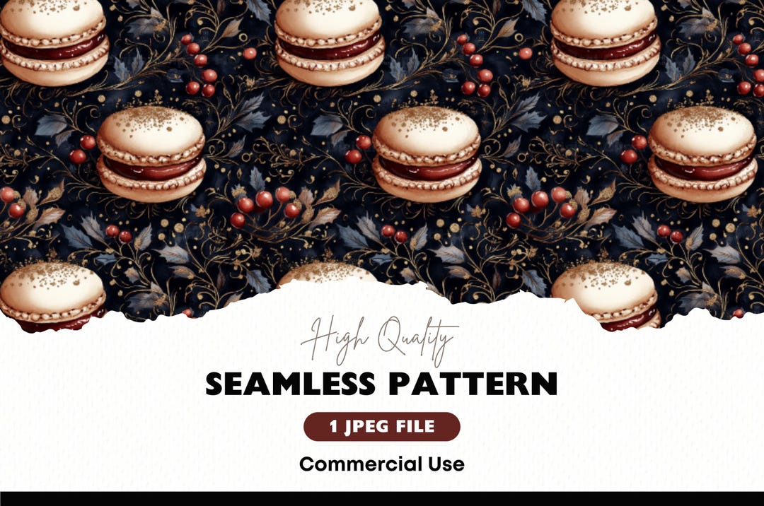 Macarons Christmas Seamless Pattern Watercolor Digital Paper Holiday ...