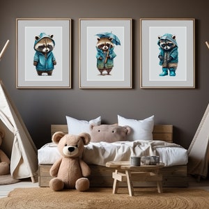 Rainy Raccoon Clipart Bundle, Blue Raincoat Raccoon Watercolor Clipart ...