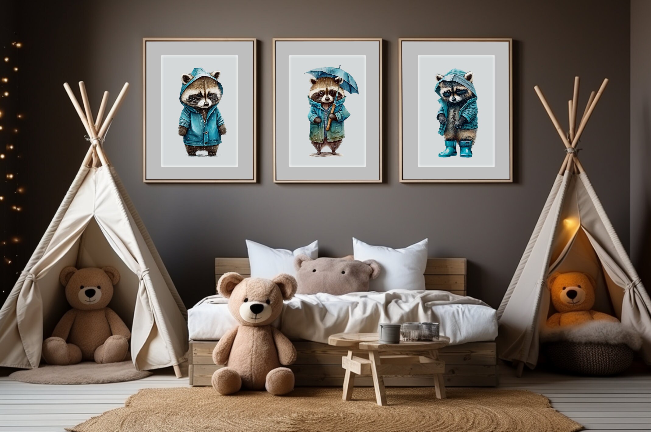 Rainy Raccoon Clipart Bundle Blue Raincoat Watercolor Clipart - Etsy