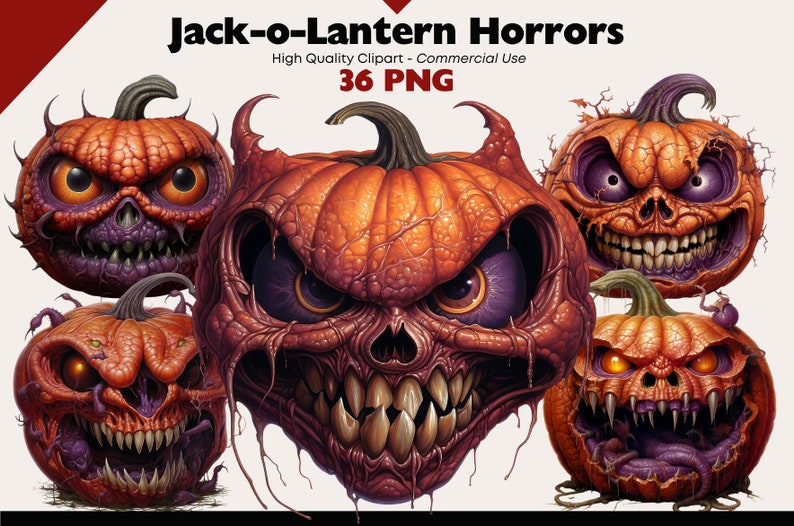 Scary Pumpkin Clipart, Jack O Lantern Digital Download, PNG Halloween ...