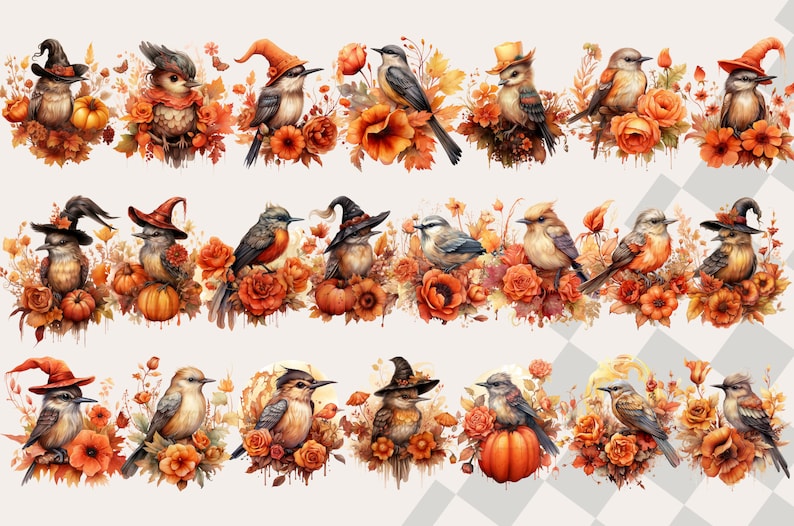 Whimsical Autumn Birds Clipart Magical Bird Watercolor - Etsy