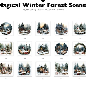 Magical Winter Forest Clipart Bundle Snowy Woodland Graphics Digital ...