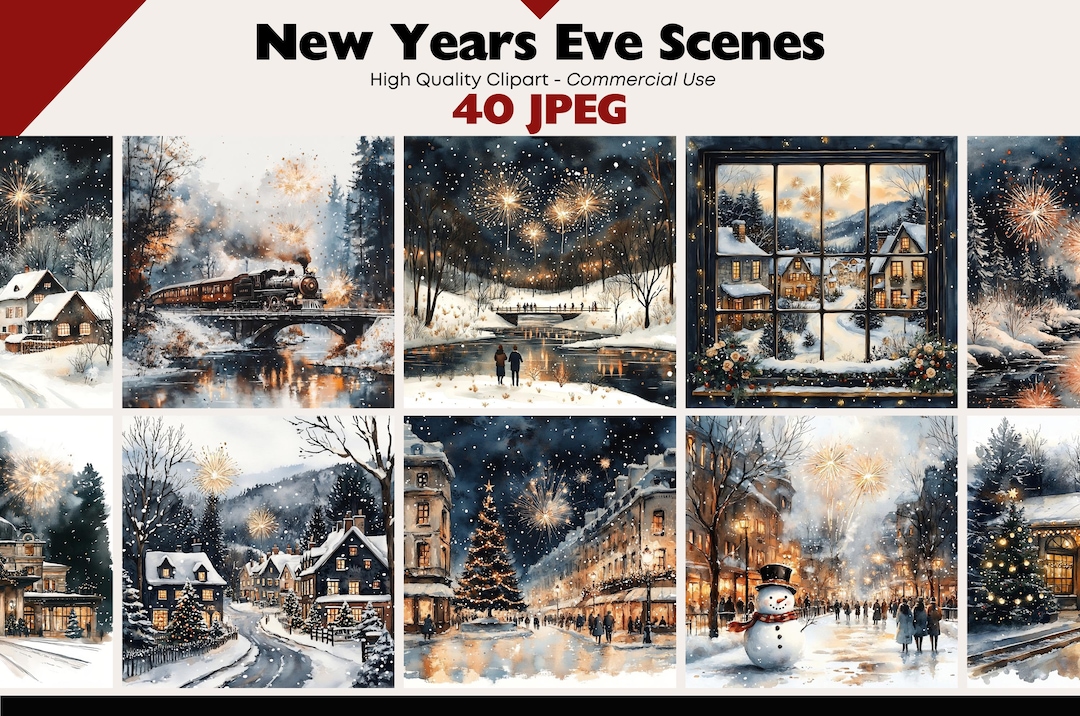 New Years Eve Clipart Bundle Snowy Landscapes Graphics Digital Download ...