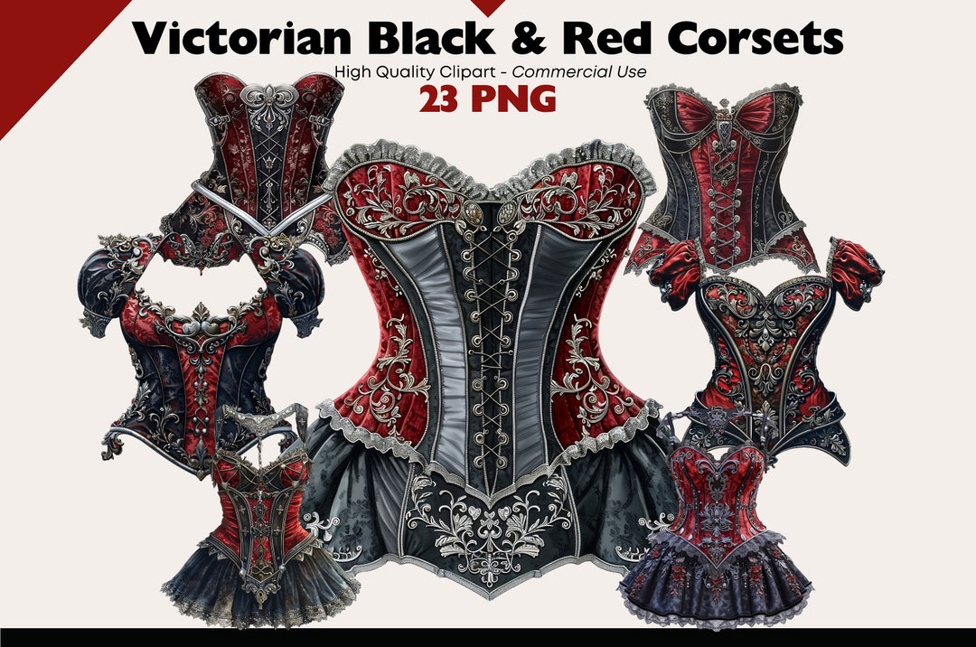 Black and Red Corsets Clipart Bundle, Vintage Lingerie Watercolor ...