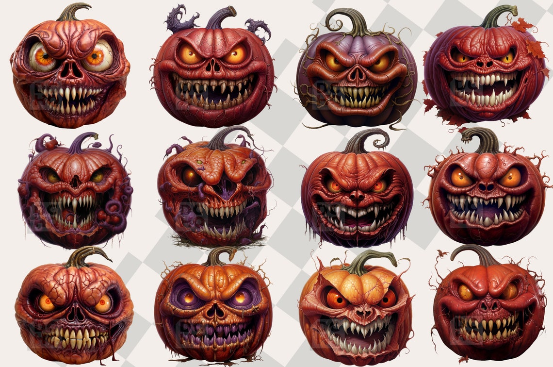 Scary Pumpkin Clipart, Jack O Lantern Digital Download, PNG Halloween ...