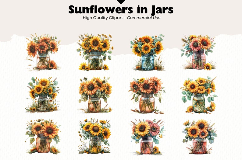 Sunflower Jar Clipart Bundle Rustic Mason Jar PNG Autumn Floral ...