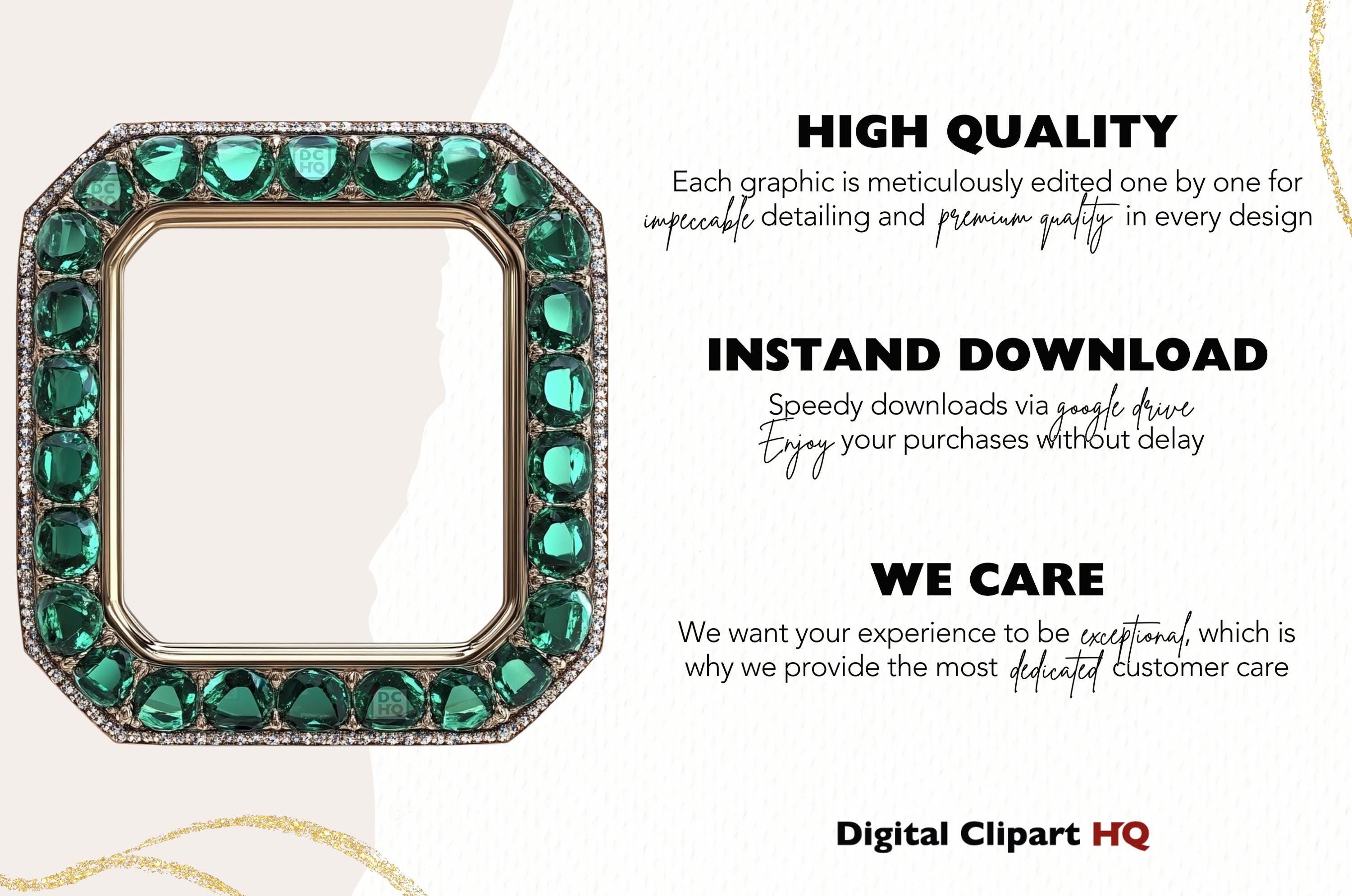 Emerald Frame Clipart Bundle, Green Gemstone PNG Frames, Ornate Vintage ...