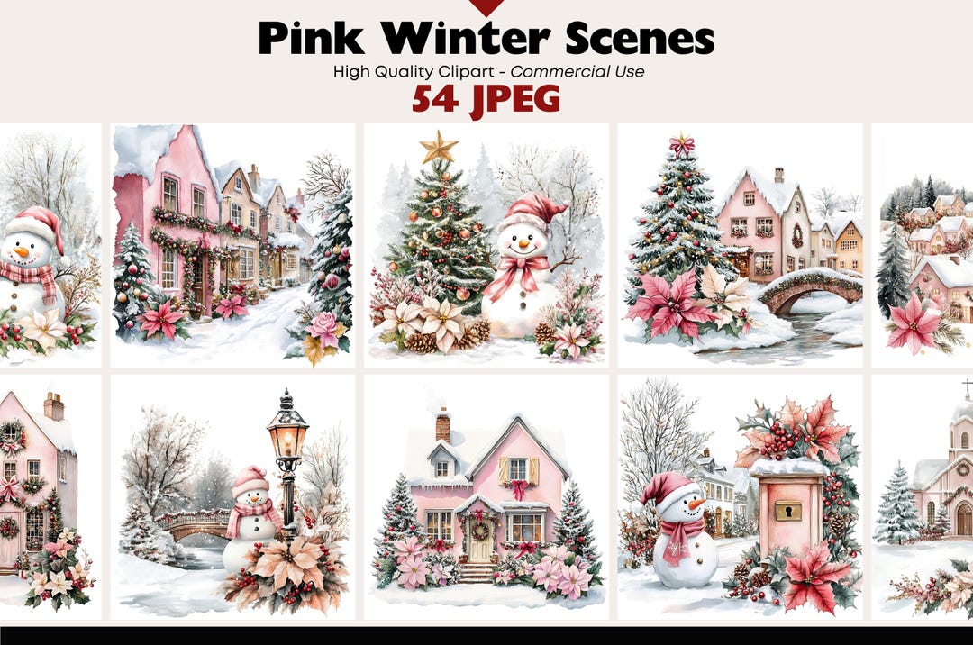 Winter Scenes Clipart Bundle Snowy Landscapes Graphics Digital Download ...