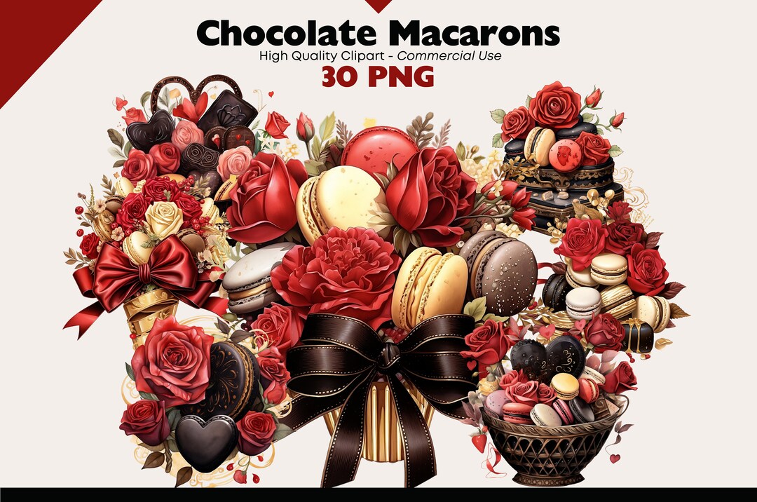 Chocolate Macarons Clipart Bundle, Red Macaron PNG, Valentines Dessert ...