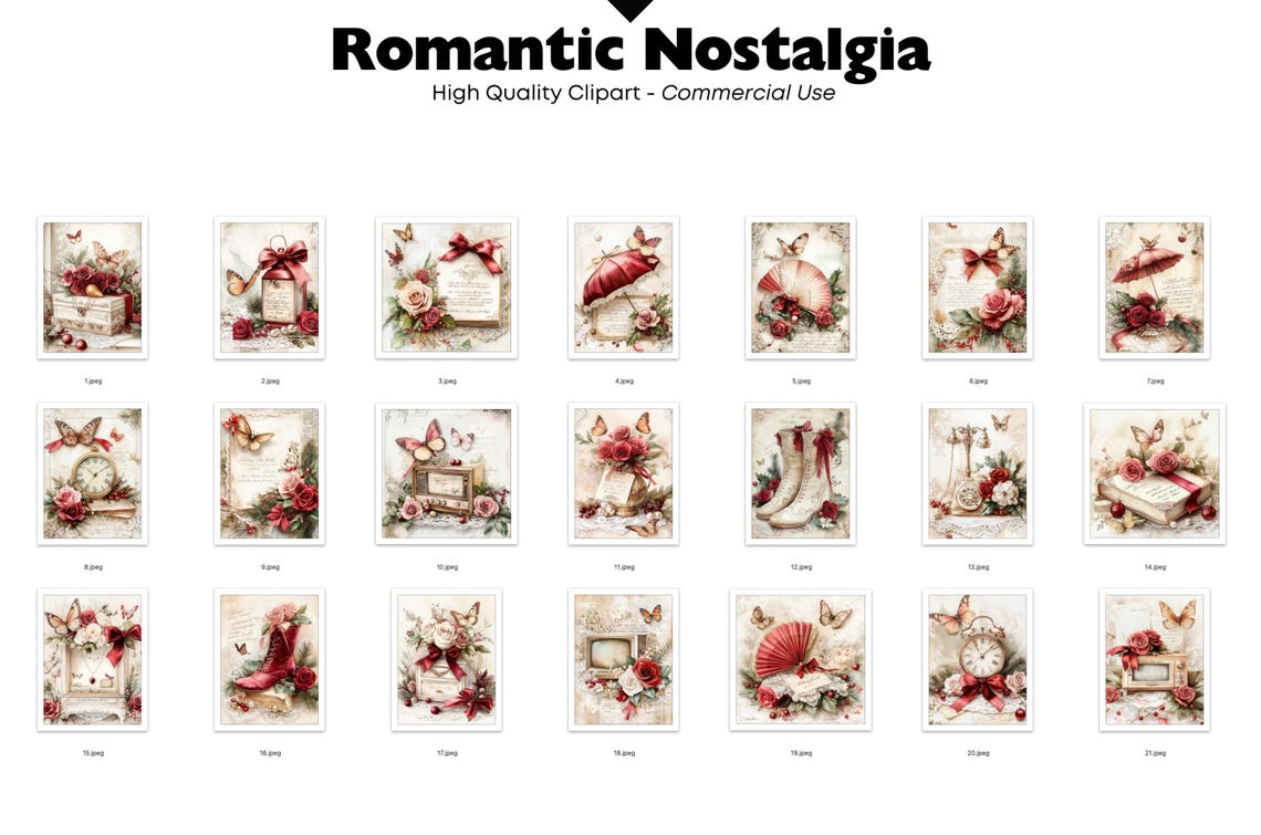Romantic Christmas Scenes Clipart Bundle Vintage Ephemera Graphics ...