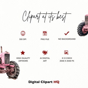Pink Tractor Clipart Bundle, Cute Farm Vehicle PNG, Rustic Tractor ...