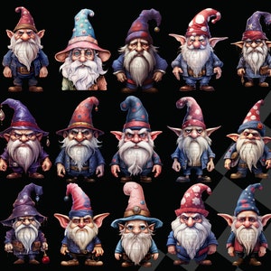 Grumpy Gnome Clipart Bundle, Magical Elf Watercolor PNG, Goblin Digital ...