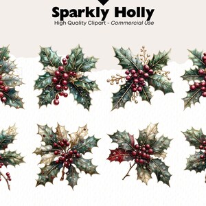 Watercolor Christmas Holly Clipart Bundle Traditional Winter Graphics ...