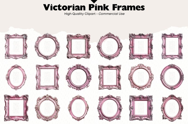 Pink Victorian Frame Clipart Bundle Ornate Vintage Empty Borders ...