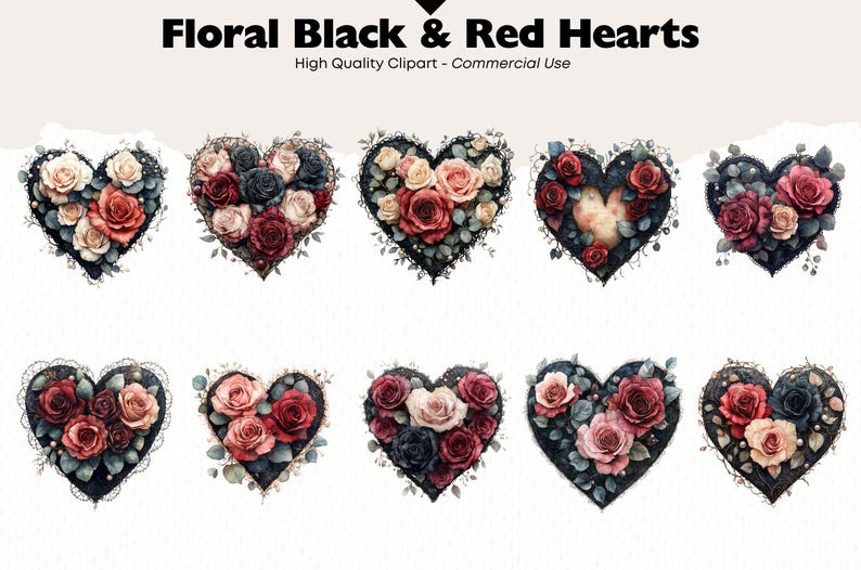 Floral Heart Clipart Bundle Watercolor Valentines Day Decor PNG Love ...
