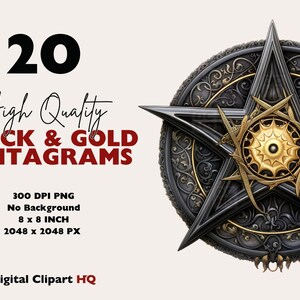 Black and Gold Pentagram Clipart Bundle Pentacle PNG Pegan - Etsy