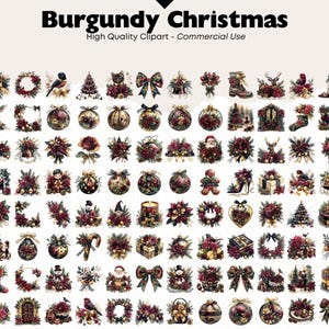 Burgundy Christmas Clipart Bundle - Rustic Winter Graphics Digital ...