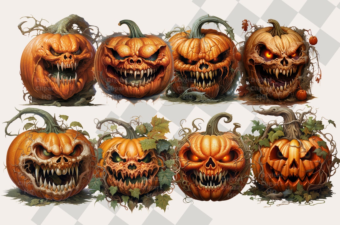 Scary Pumpkin Clipart, Gourds Digital Download, PNG Pumpkin, Halloween ...