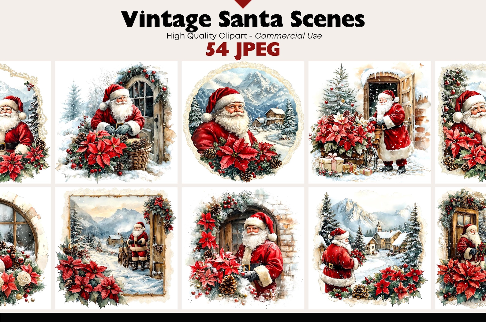 Vintage Santa Scenes JPEG Clipart Christmas Art Holiday Santa Claus ...