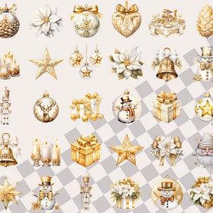 Gold Christmas Clipart Big Bundle Watercolor Christmas PNG ...