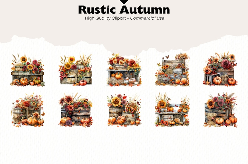 Rustic Autumn Clipart Bundle Watercolor Countryside Graphics Digital ...