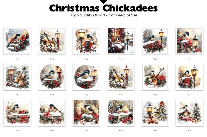 Christmas Chickadees Clipart, Winter Bird Lantern Scenes, Snowy Holiday ...