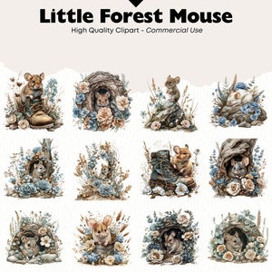 Little Forest Mouse Clipart Bundle, Cute Animal Png, Watercolor Mouse ...