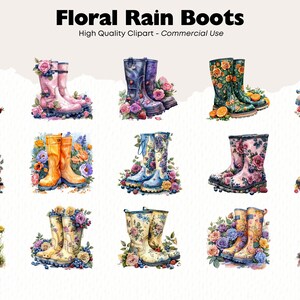 Floral Rain Boots Clipart Bundle, Garden Boots Watercolor, Cute ...