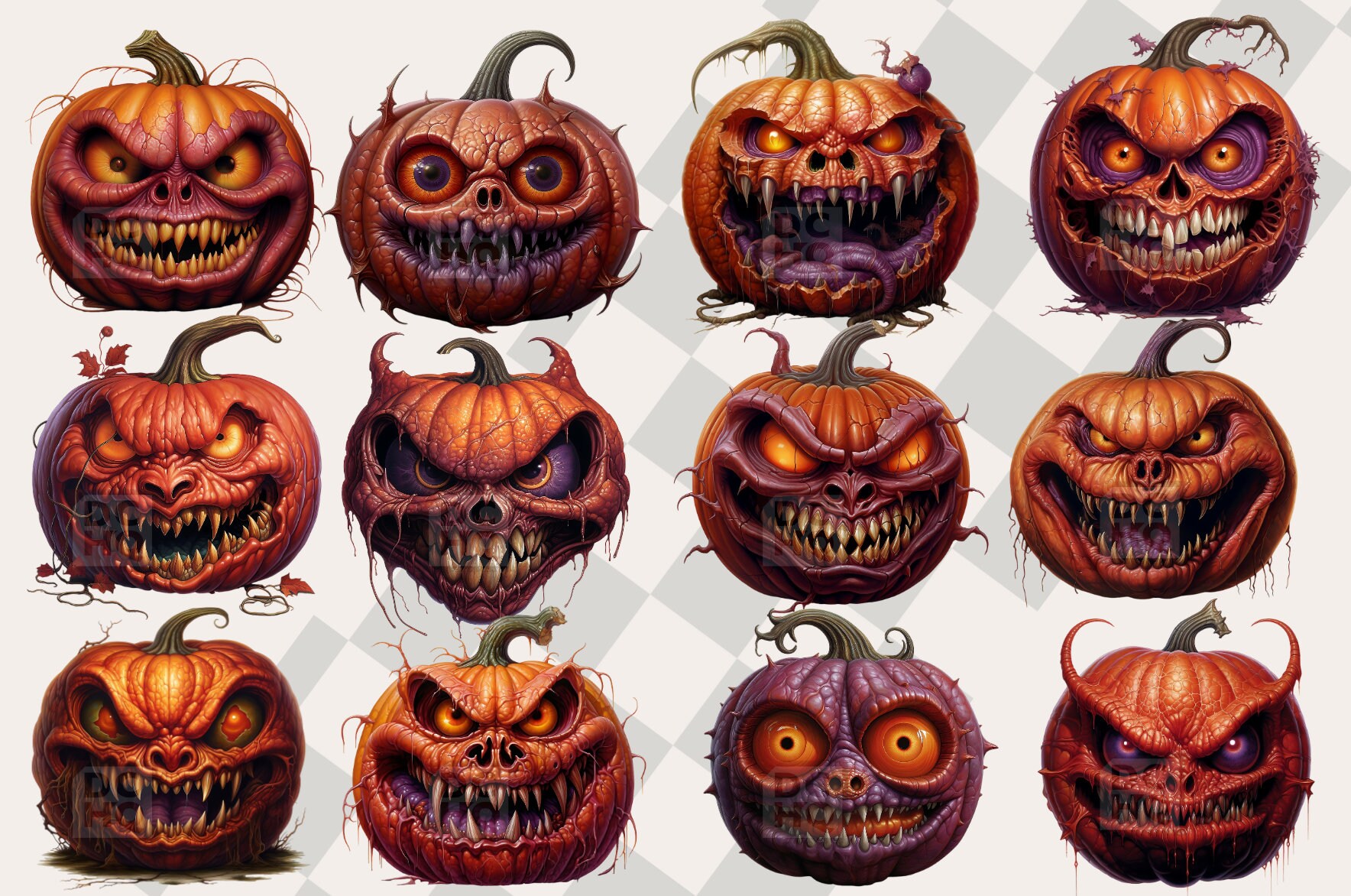 Scary Pumpkin Clipart, Jack O Lantern Digital Download, PNG Halloween ...