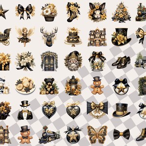 Black and Gold Christmas Clipart Bundle Watercolor Christmas PNG ...