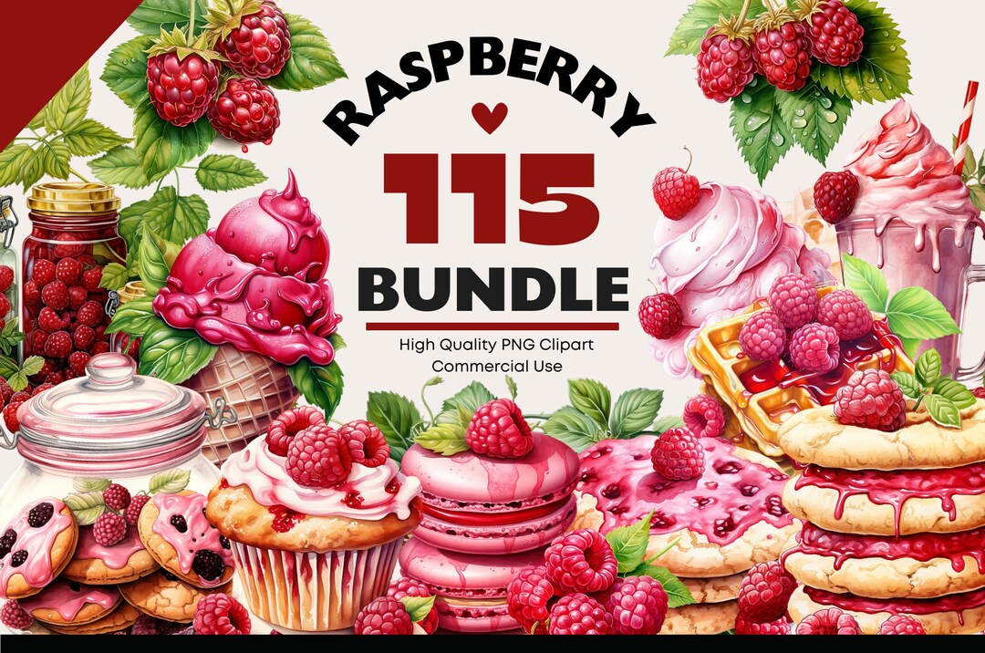 Watercolor Raspberry Clipart Bundle, Dessert PNG, Cookie Jar Graphics ...