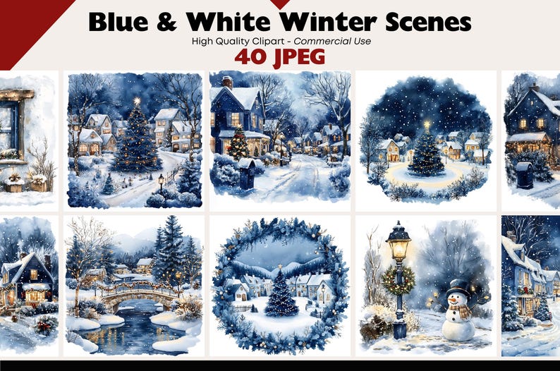 Winter Scenes Clipart Bundle Snowy Landscapes Graphics Digital Download ...