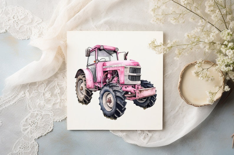 Pink Tractor Clipart Bundle, Cute Farm Vehicle PNG, Rustic Tractor ...
