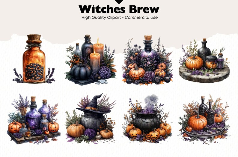 Witches Brew Clipart Bundle Watercolor Magic Potion Graphics PNG ...