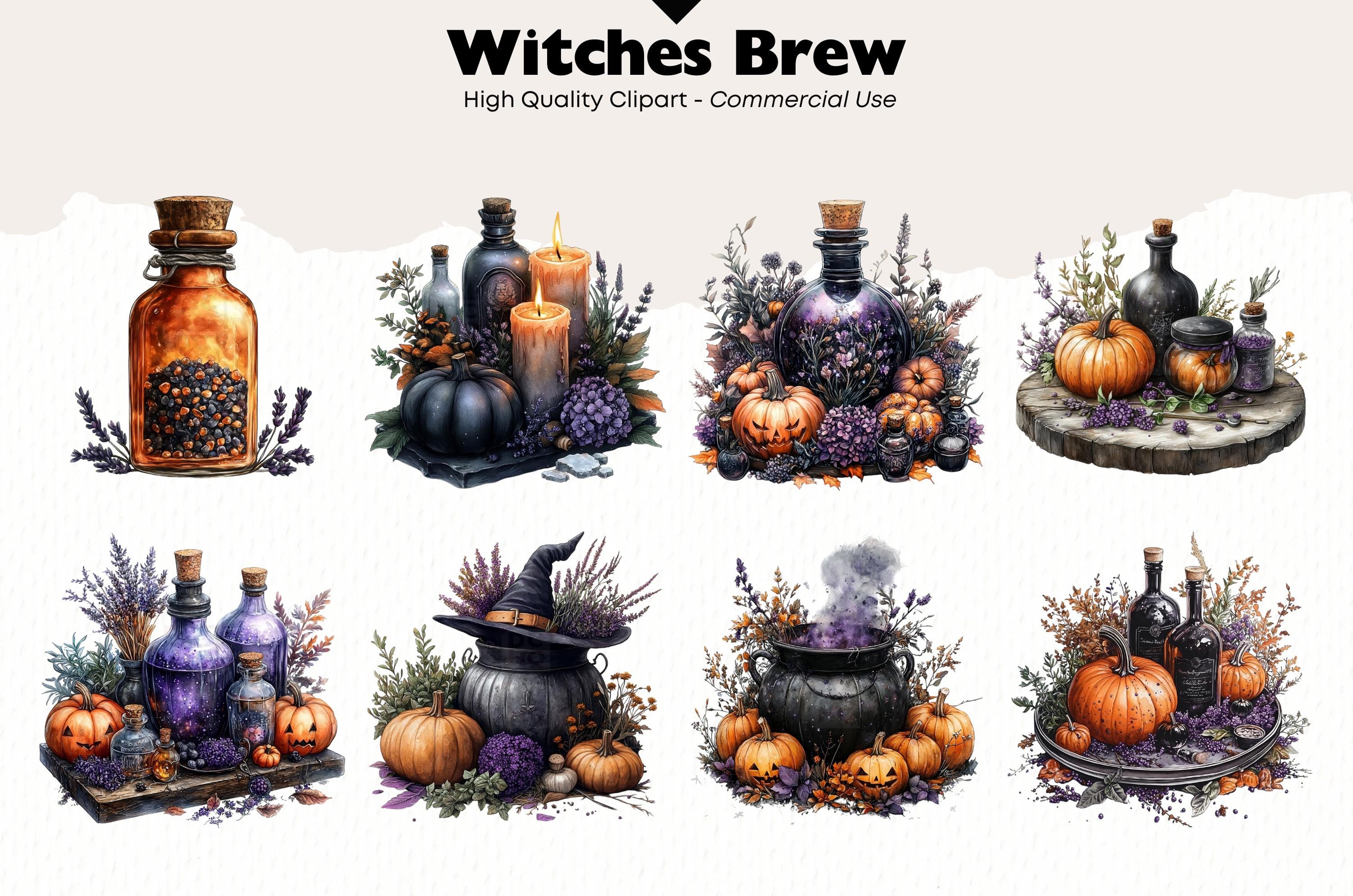 Witches Brew Clipart Bundle Watercolor Magic Potion Graphics PNG ...