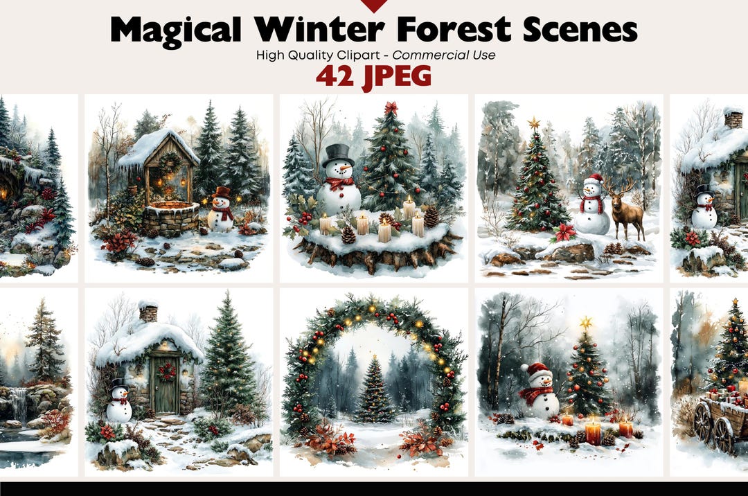 Magical Winter Forest Clipart Bundle Snowy Woodland Graphics Digital ...