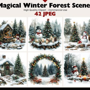 Magical Winter Forest Clipart Bundle Snowy Woodland Graphics Digital ...