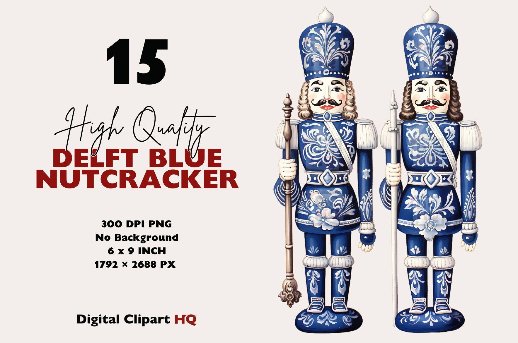 Delft Blue Christmas Nutcracker Clipart Set, Yuletide Watercolor, Cute ...