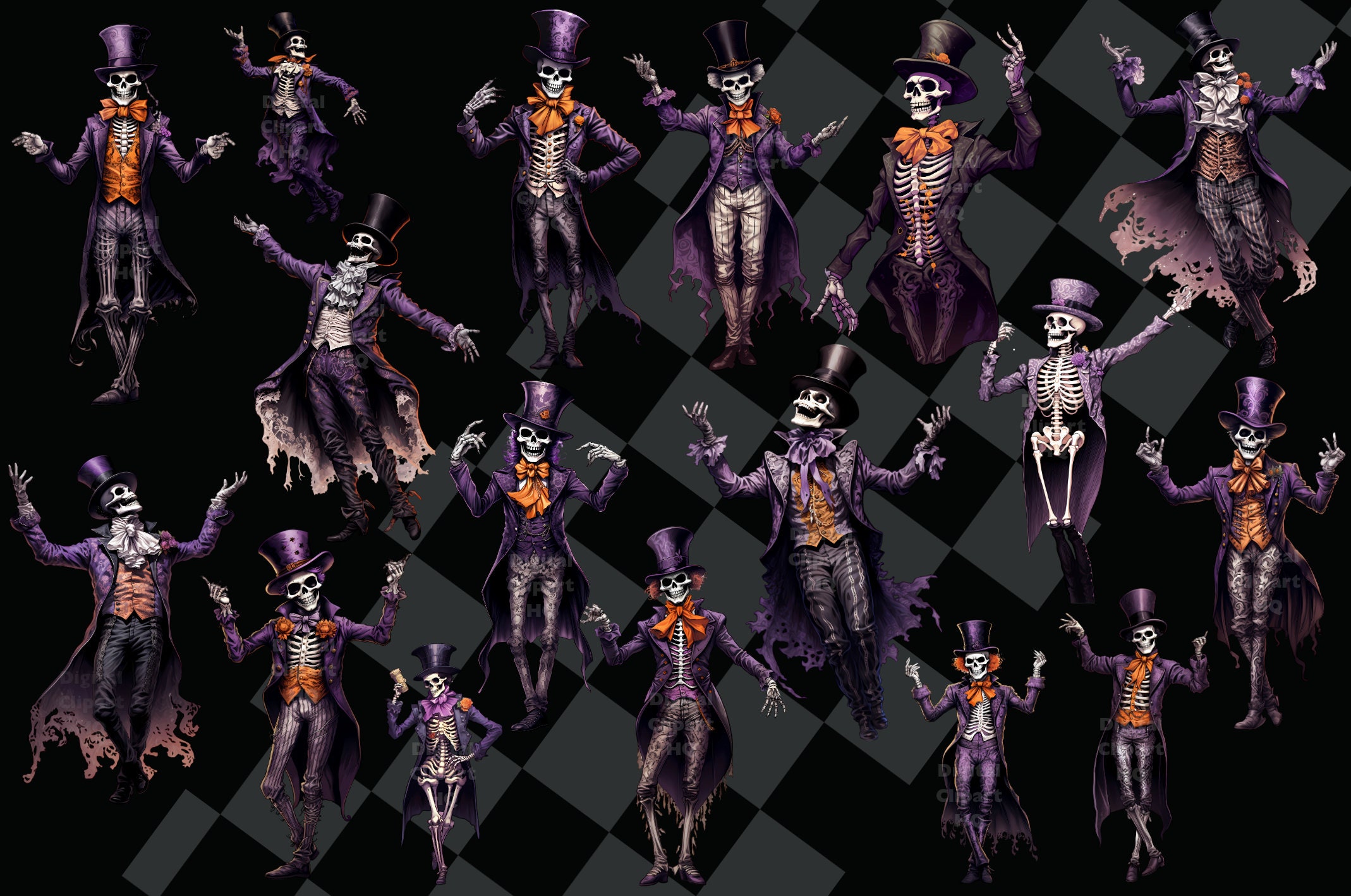 Dancing Skeleton Clipart Spooky PNG Halloween Watercolor - Etsy