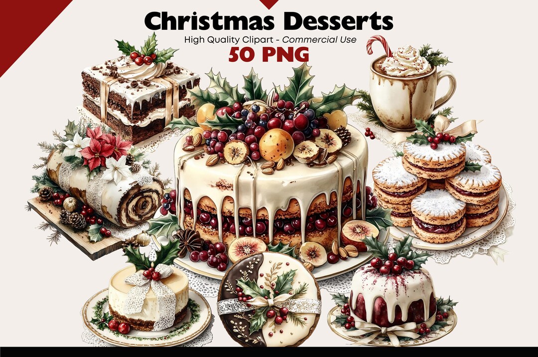 Christmas Desserts Clipart Bundle Festive Christmas Dinner Graphics ...