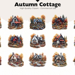 Autumn Cottage Clipart Bundle Fall Watercolor Countryside House Png ...