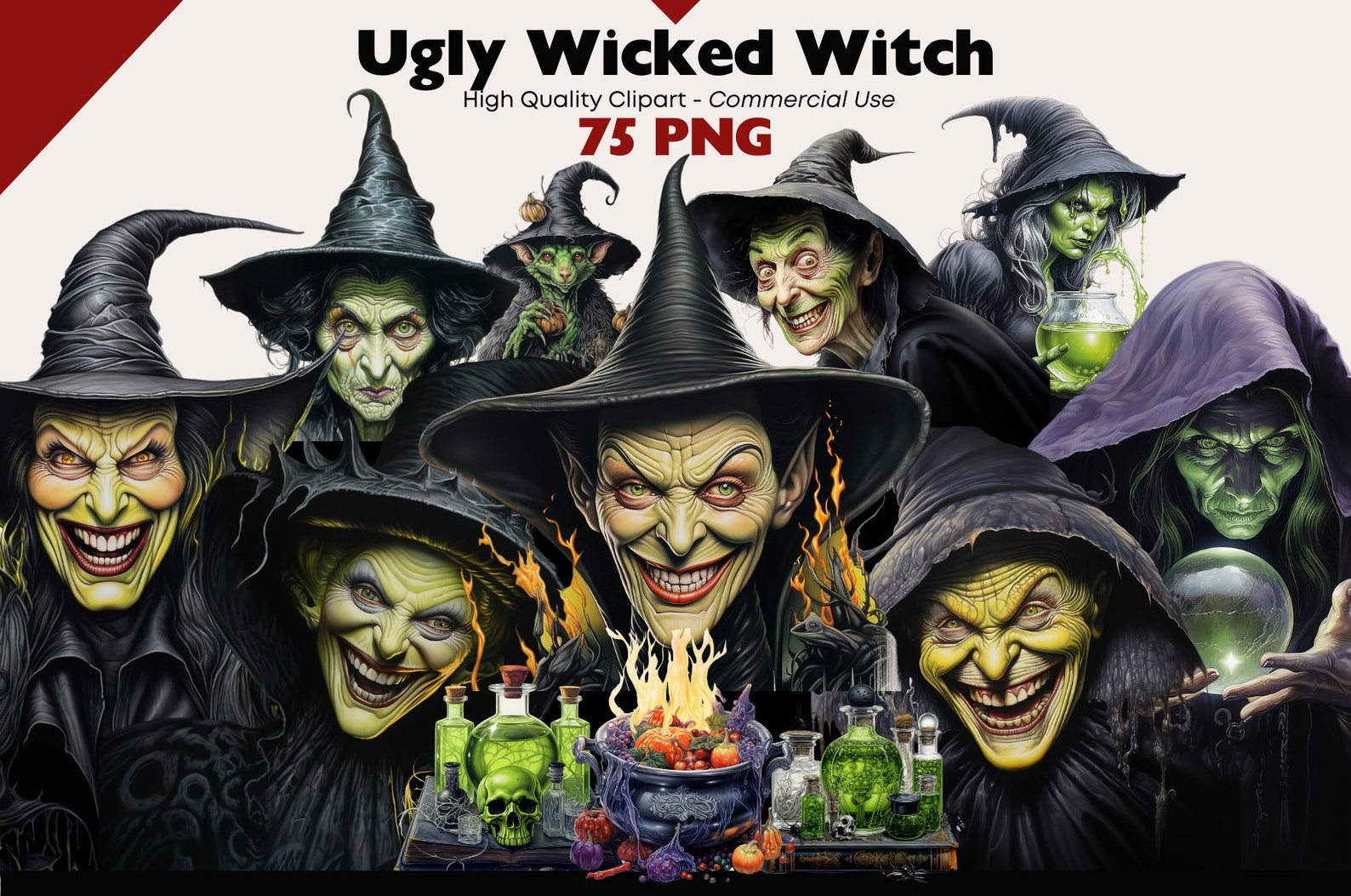 Ugly Wicked Witch Clipart Bundle Witch PNG Scary Watercolor - Etsy ...