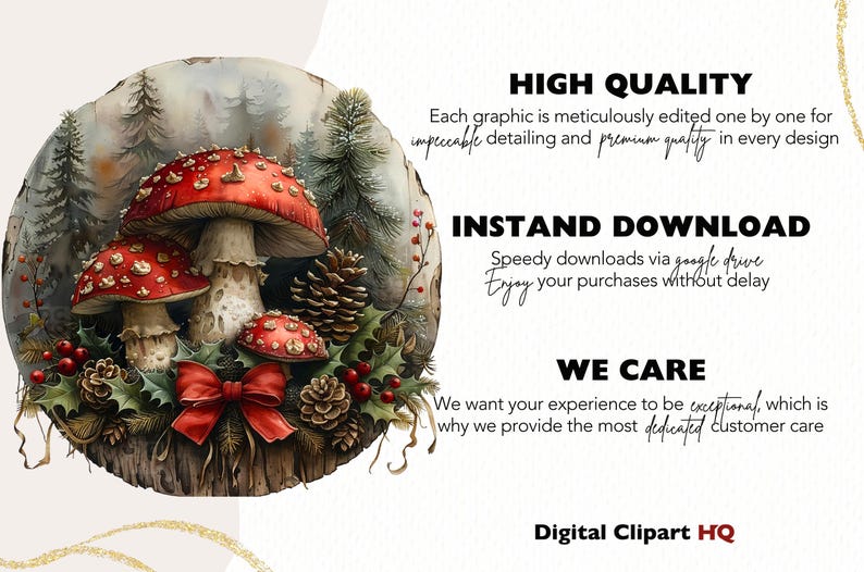 Christmas Mushroom Clipart Bundle Watercolor Woodland Holiday Graphics ...