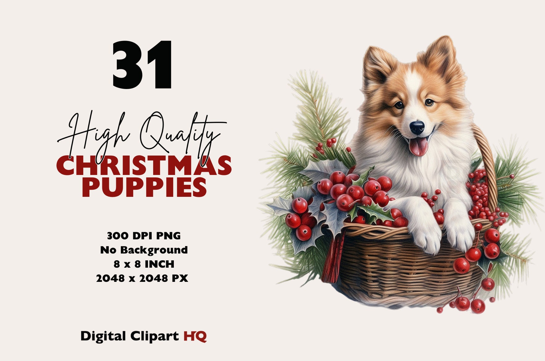 Christmas Puppy Clipart Bundle Dog in Basket Watercolor Cute - Etsy